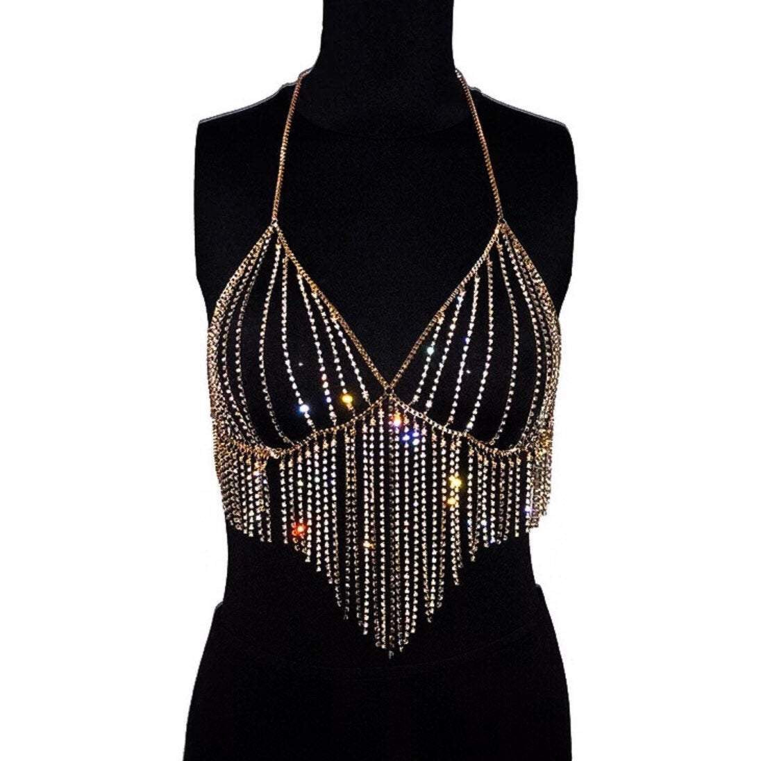 Gold Crystal Chain Bralette/Body Chain