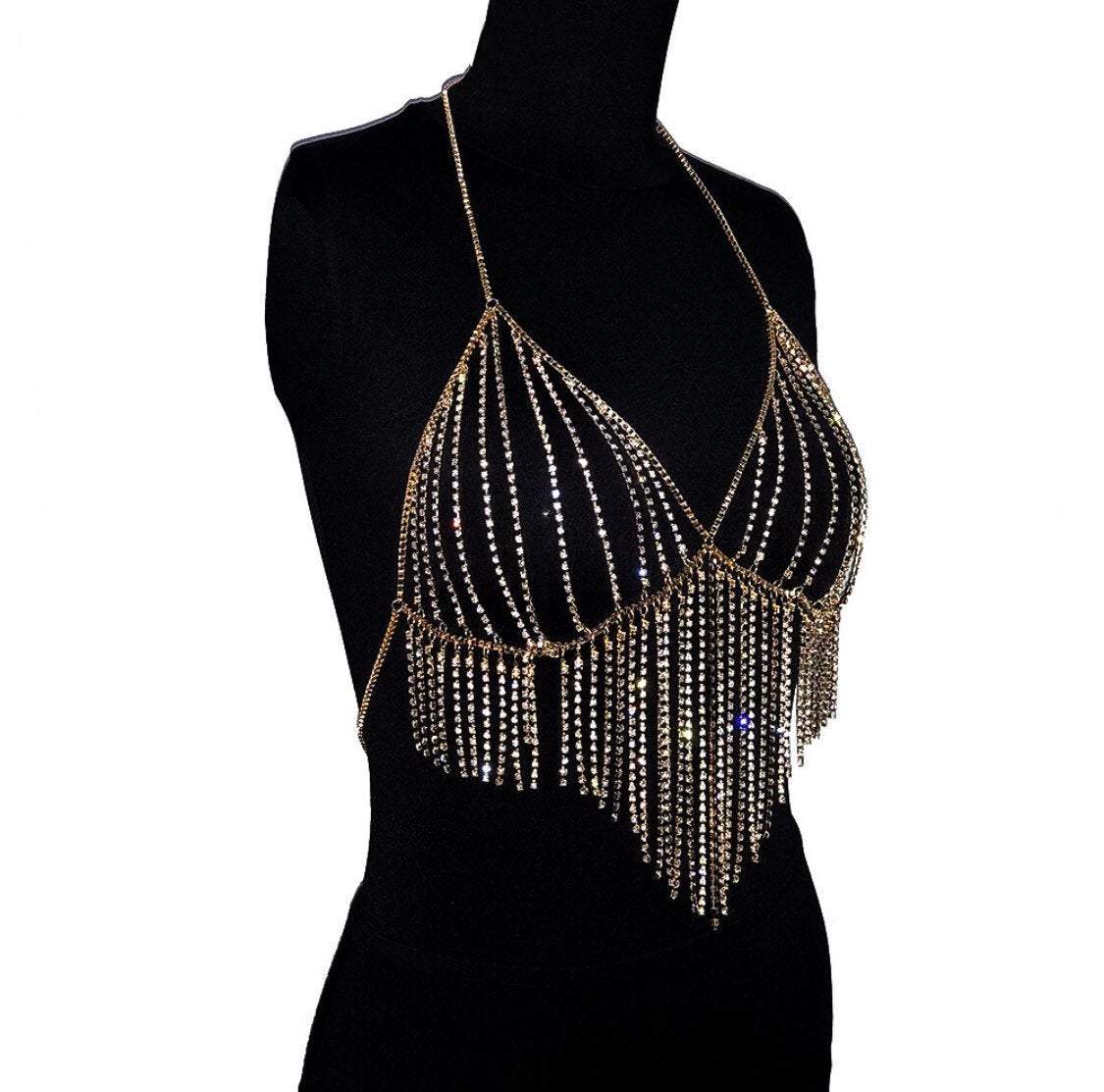 Gold Crystal Chain Bralette/Body Chain