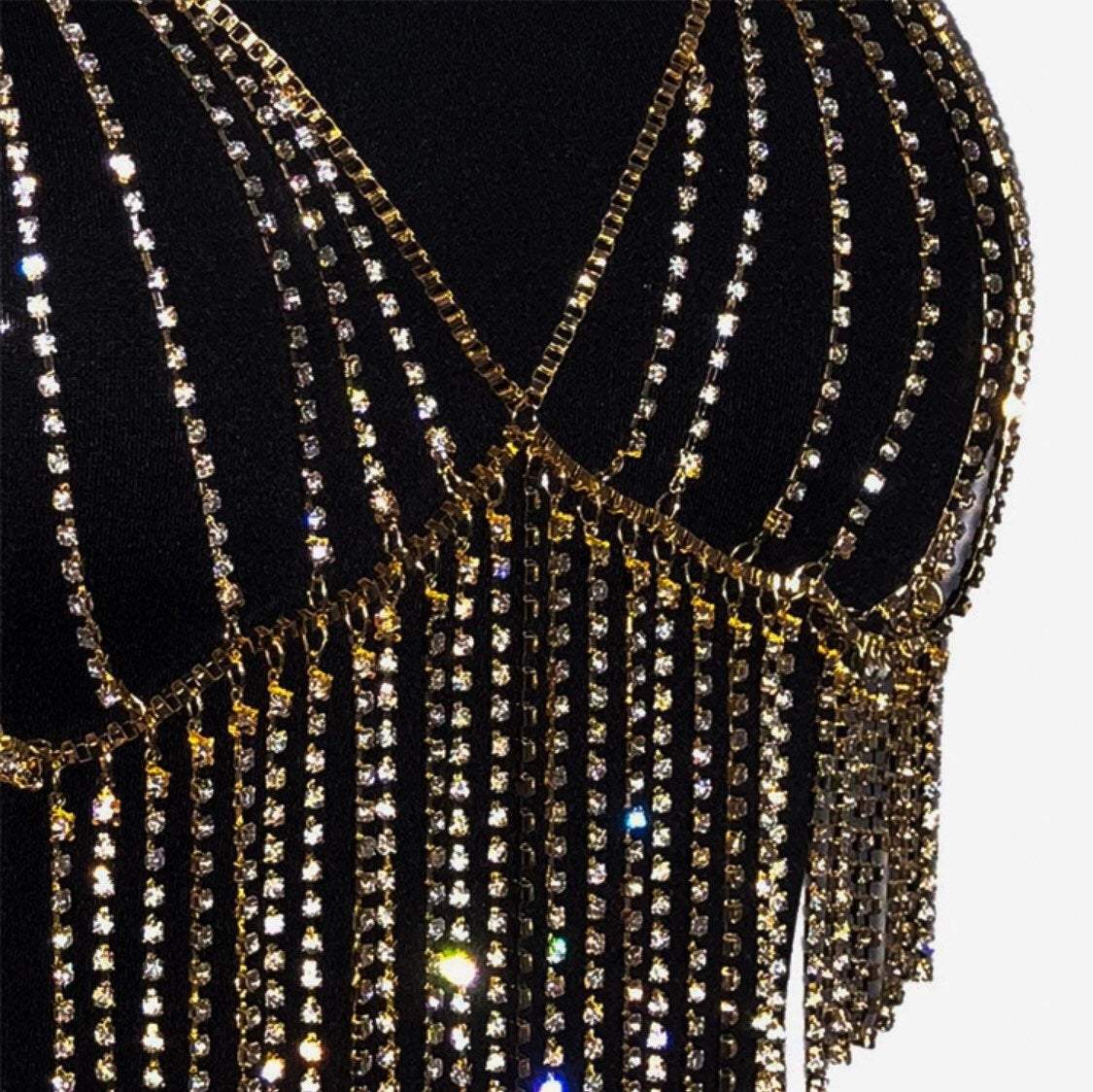 Gold Crystal Chain Bralette/Body Chain